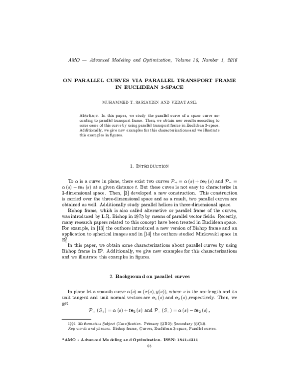 (PDF) On Parallel Curves Via Parallel Transport Frame In Euclidean 3-Space