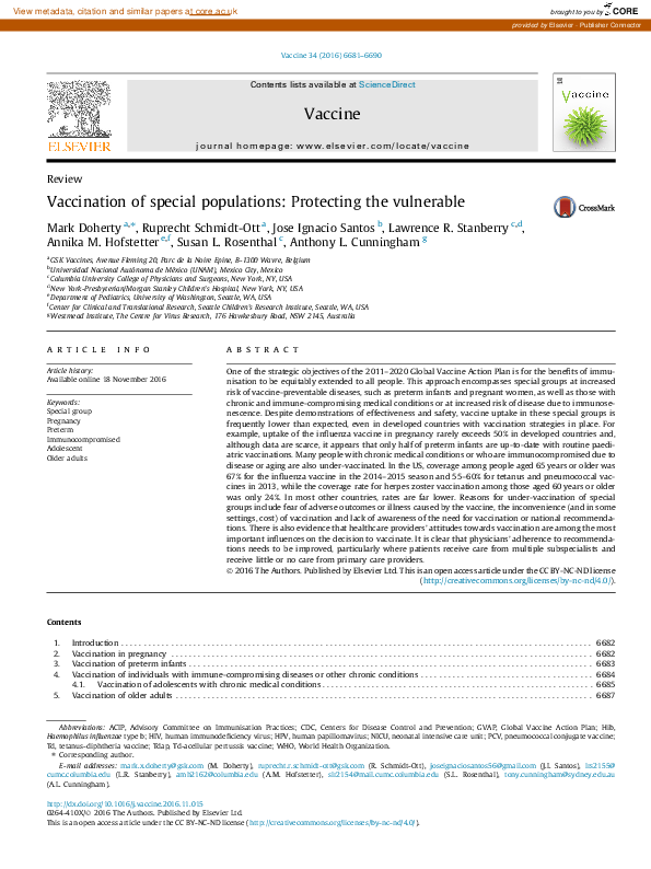 (PDF) Vaccination of special populations: Protecting the vulnerable
