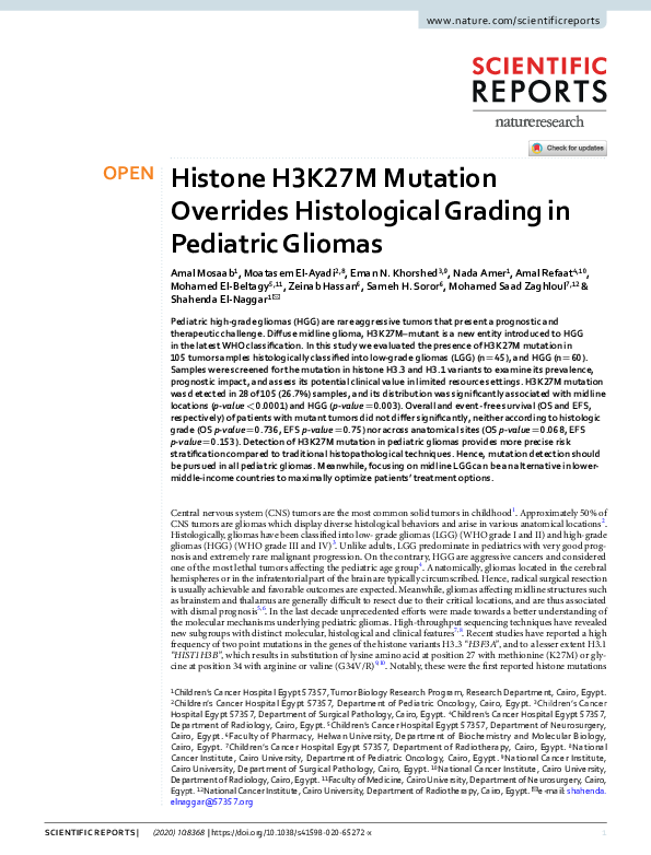 (PDF) Histone H3K27M Mutation Overrides Histological Grading in ...