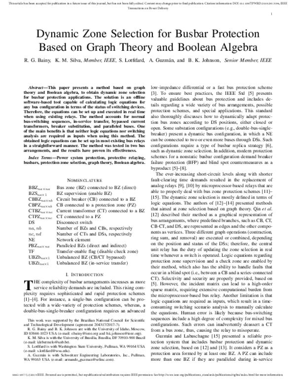 (PDF) Dynamic Zone Selection for Busbar Protection Based on Graph Theory and Boolean Algebra