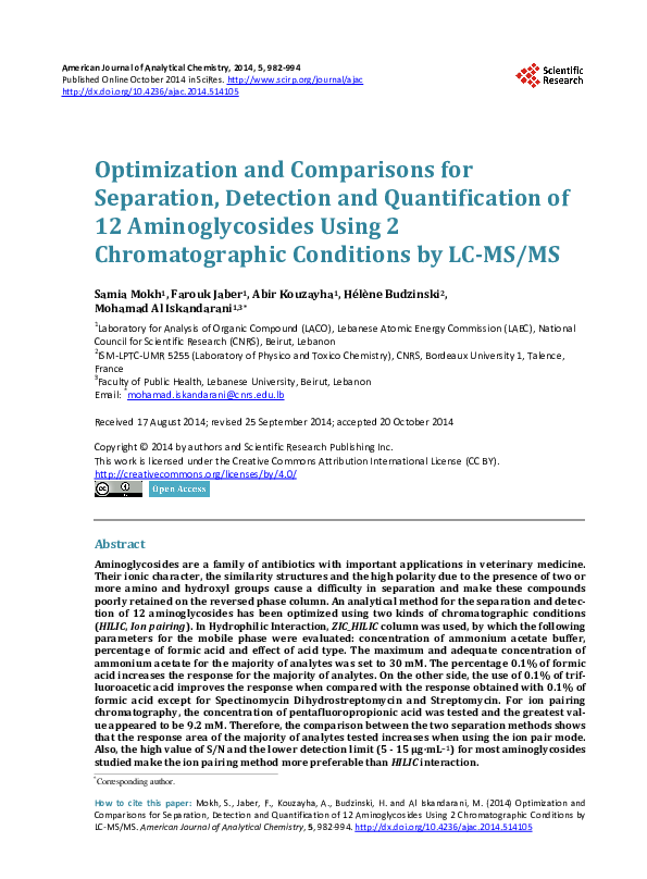 (PDF) Optimization and Comparisons for Separation, Detection and Quantification of 12 ...