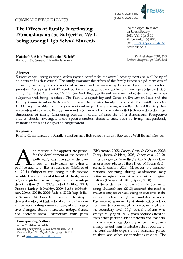 (PDF) The Effects of Family Functioning Dimensions on the Subjective ...