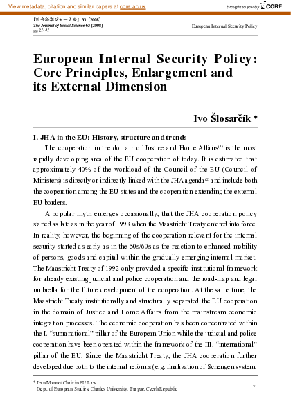 (PDF) European Internal Security Policy: Core Principles, Enlargement ...