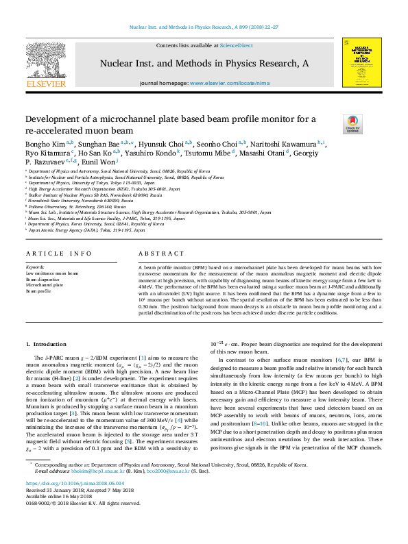 (PDF) Development of a microchannel plate based beam profile monitor for a re-accelerated muon beam