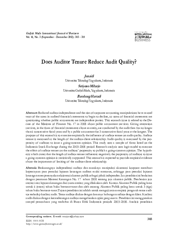 (PDF) Does Auditor Tenure Reduce Audit Quality?
