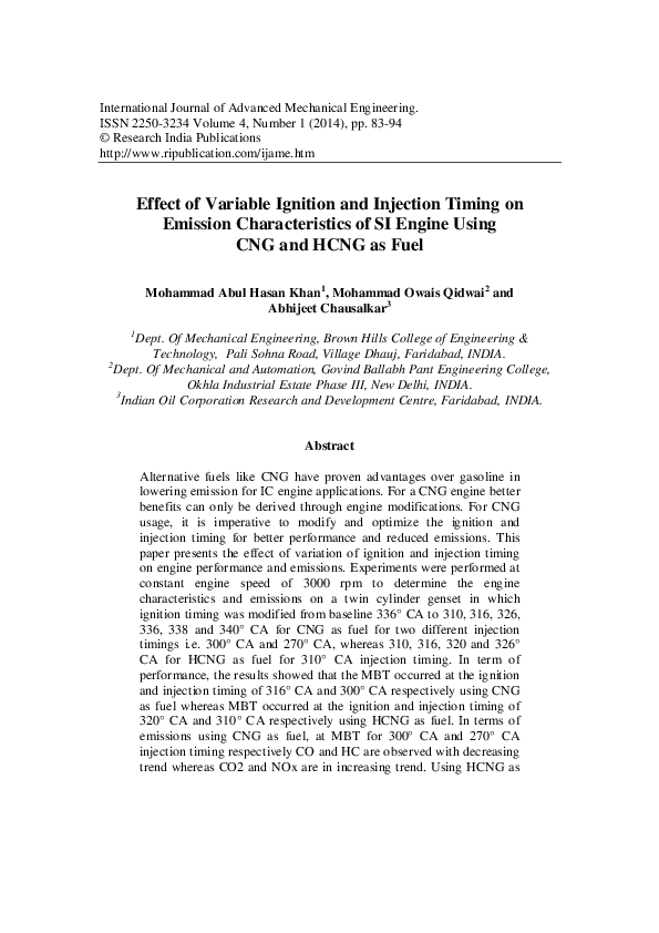 (PDF) Effect of Variable Ignition and Injection Timing on Emission ...