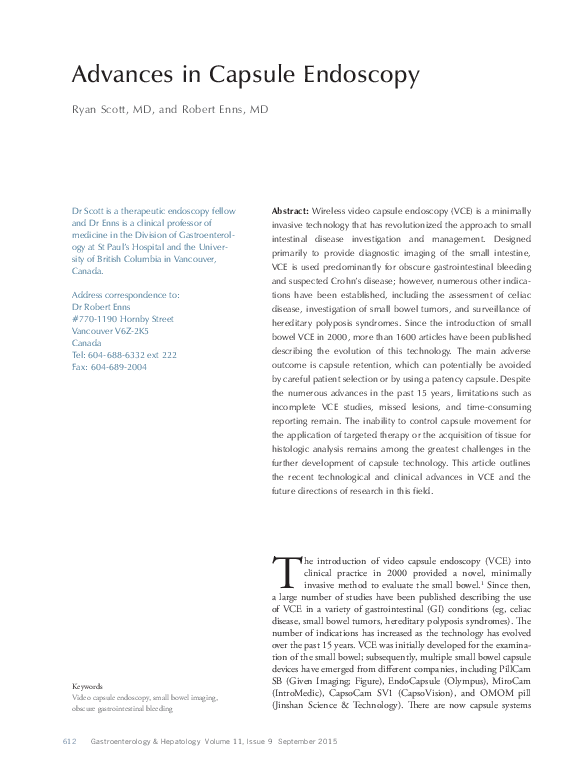 (PDF) Advances in Capsule Endoscopy