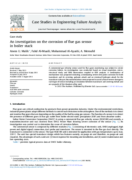 (PDF) An investigation on the corrosion of flue gas sensor in boiler stack