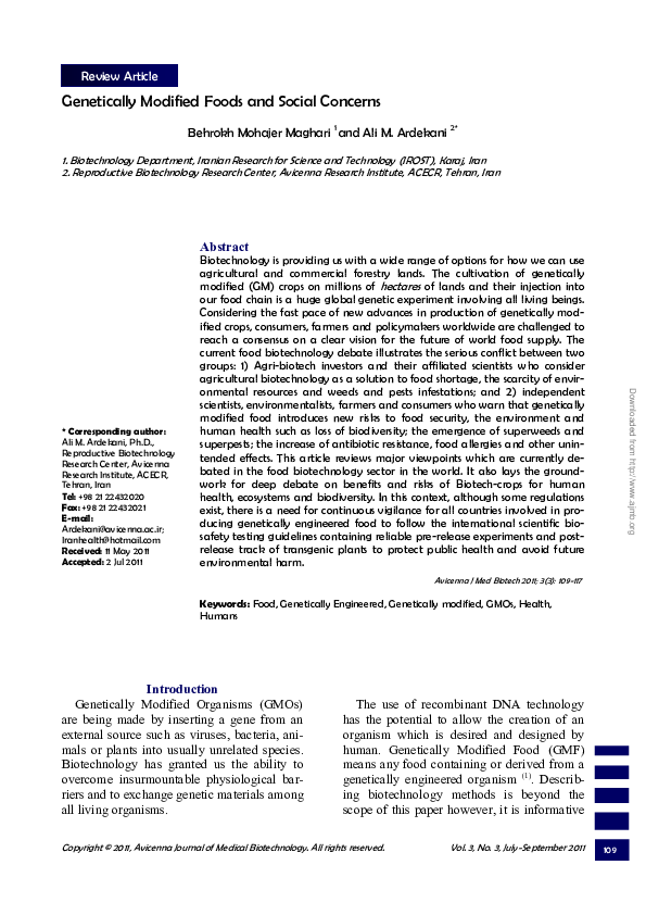 (PDF) Genetically modified foods and social concerns