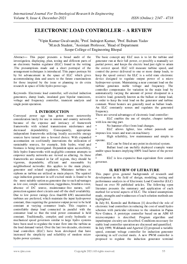 (PDF) Electronic Load Controller – a Review
