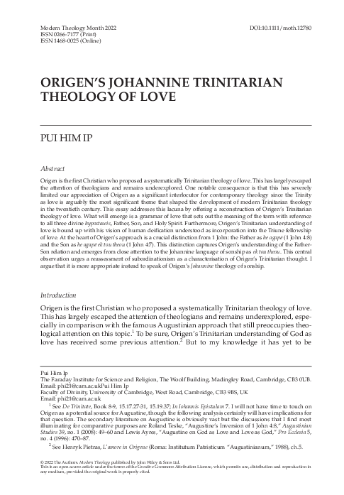 (PDF) Origen’s Johannine Trinitarian Theology of Love