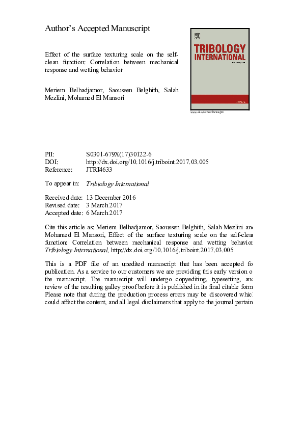 Pdf Effect Of The Surface Texturing Scale On The Self Clean Function Correlation Between