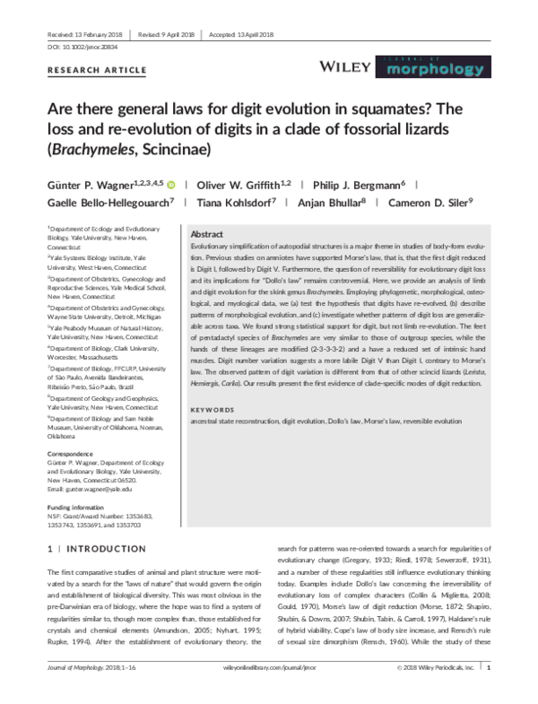 (PDF) Are there general laws for digit evolution in squamates? The loss ...