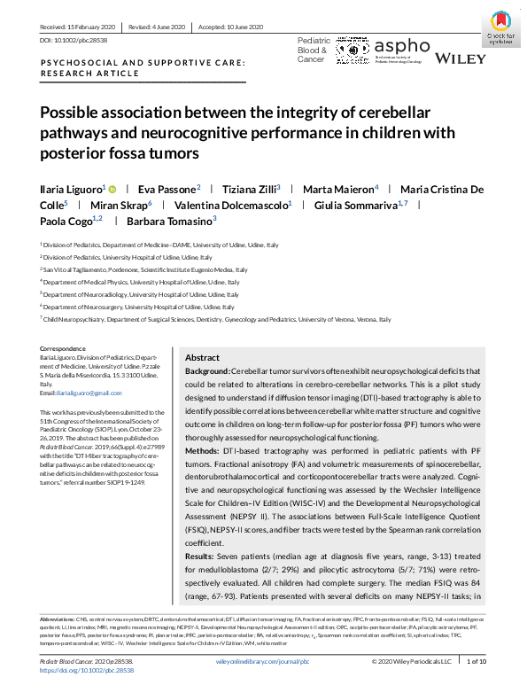 (PDF) Possible association between the integrity of cerebellar pathways and neurocognitive ...