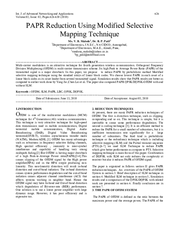 (PDF) PAPR Reduction Using Modified Selective Mapping Technique