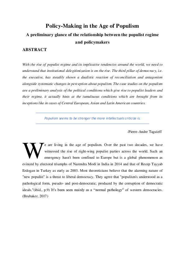 (PDF) Policy-Making in the Age of Populism