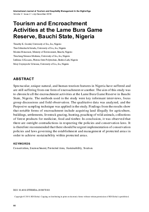 (PDF) Tourism and Encroachment Activities at the Lame Bura Game Reserve ...