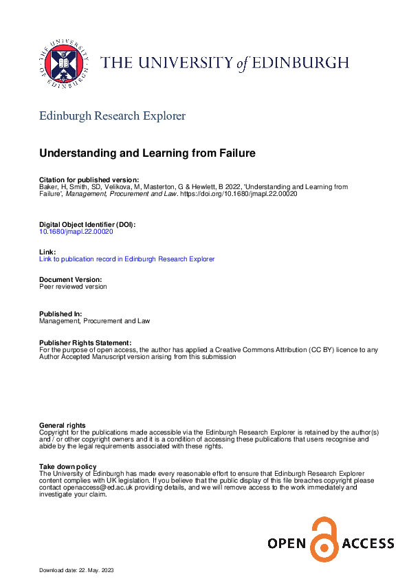 (PDF) Understanding and learning from failure
