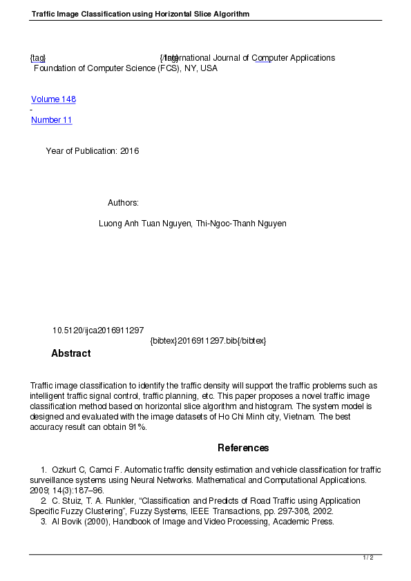(PDF) Traffic Image Classification using Horizontal Slice Algorithm