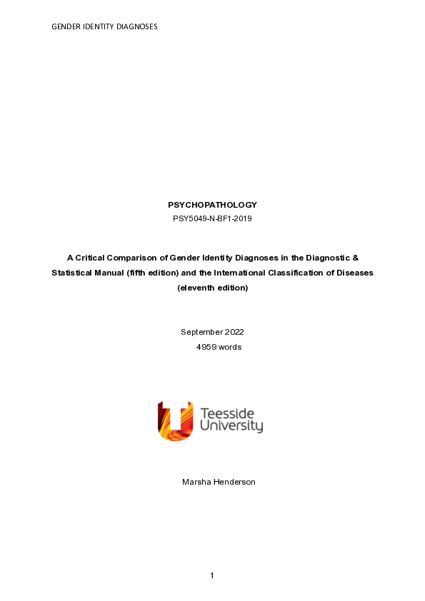 (PDF) Critical Comparison of Gender Identity Diagnoses in DSM5 and ICD