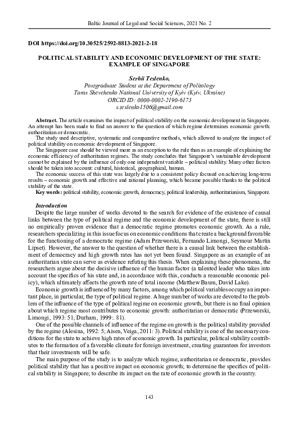 (PDF) Political Stability and Economic Development of the State ...