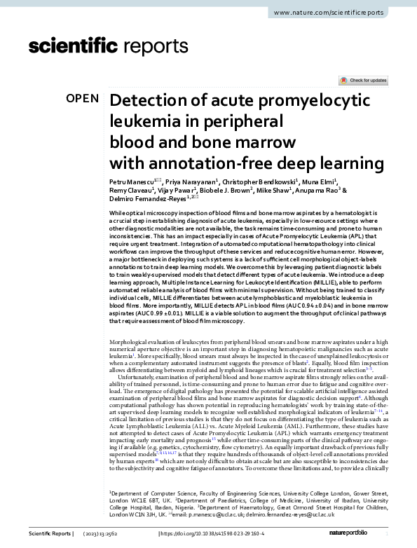 (PDF) Detection of acute promyelocytic leukemia in peripheral blood and bone marrow with ...