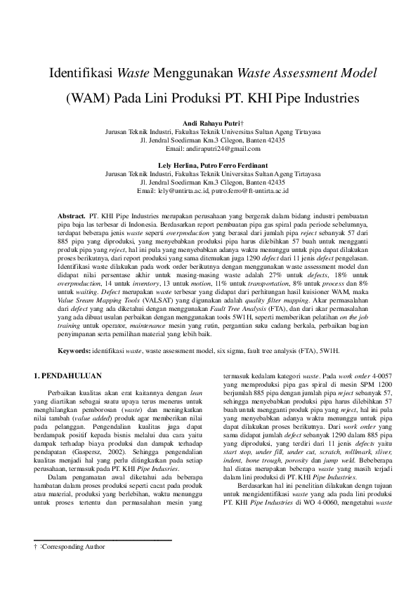 (PDF) Identifikasi Waste Menggunakan Waste Assessment Model (WAM) Pada Lini Produksi PT. KHI ...