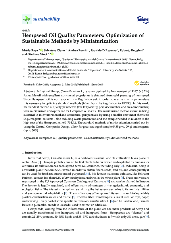 (PDF) Hempseed Oil Quality Parameters: Optimization of Sustainable ...