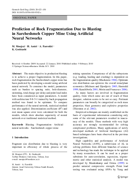 (PDF) Prediction of Rock Fragmentation Due to Blasting in Sarcheshmeh Copper Mine Using ...