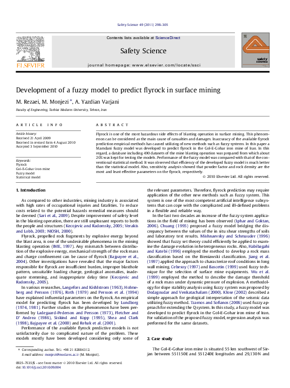 (PDF) Development of a fuzzy model to predict flyrock in surface mining