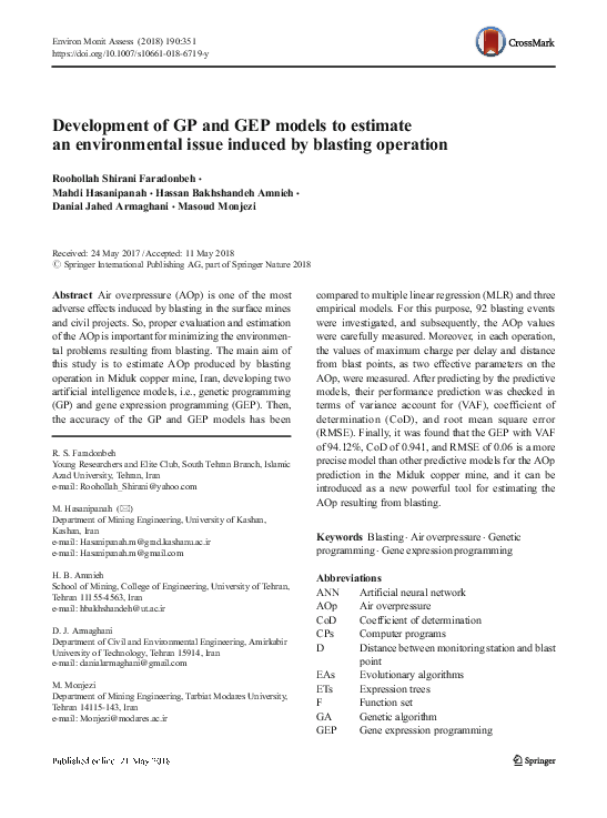 (PDF) Development of GP and GEP models to estimate an environmental ...