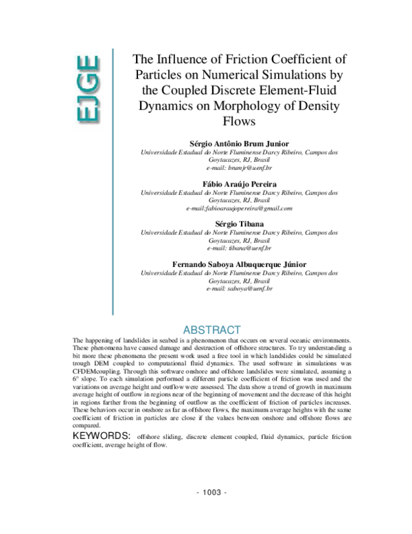 (PDF) The Influence of Friction Coefficient of Particles on Numerical Simulations by the Coupled ...