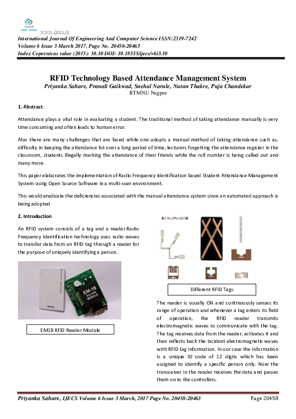 (PDF) RFID Technology Based Attendance Management System