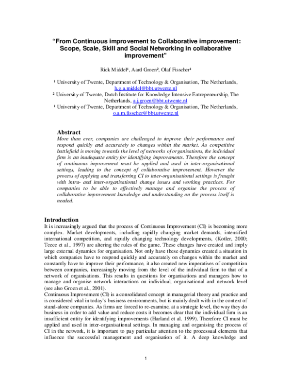 (PDF) From continuous improvement to collaborative improvement: scope ...