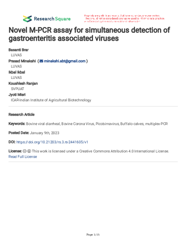 Pdf Novel M Pcr Assay For Simultaneous Detection Of Gastroenteritis Associated Viruses