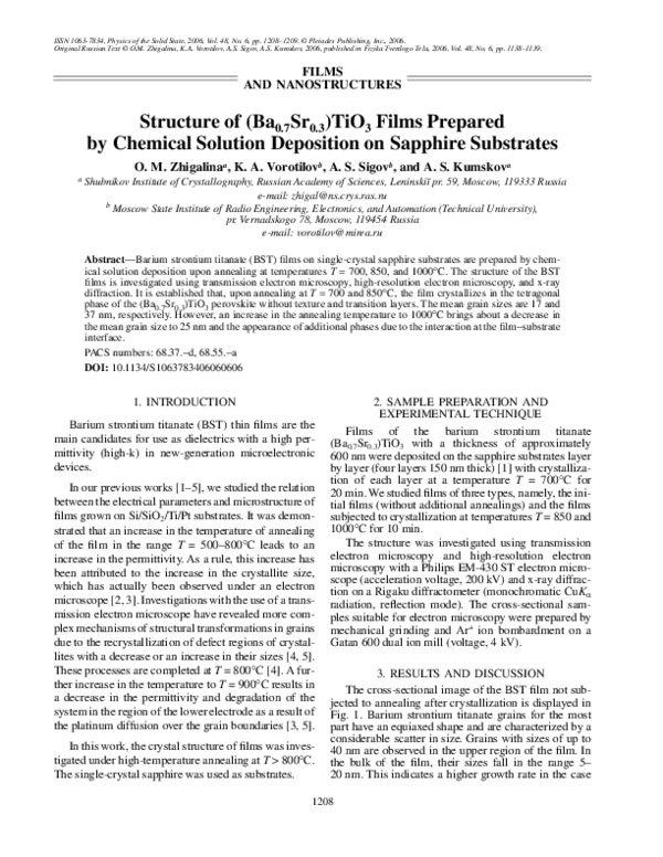 (PDF) Structure of (Ba0.7Sr0.3)TiO3 films prepared by chemical solution ...