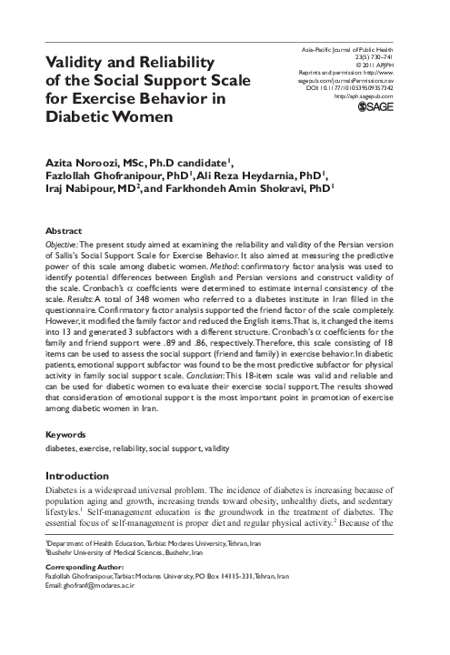 (PDF) Validity and Reliability of the Social Support Scale for Exercise ...