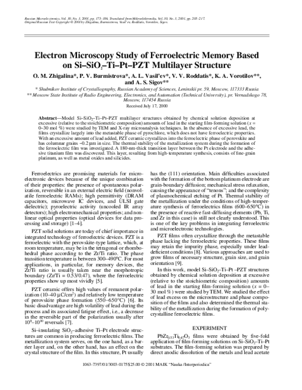 (PDF) Electron Microscopy Study of Ferroelectric Memory Based on Si ...