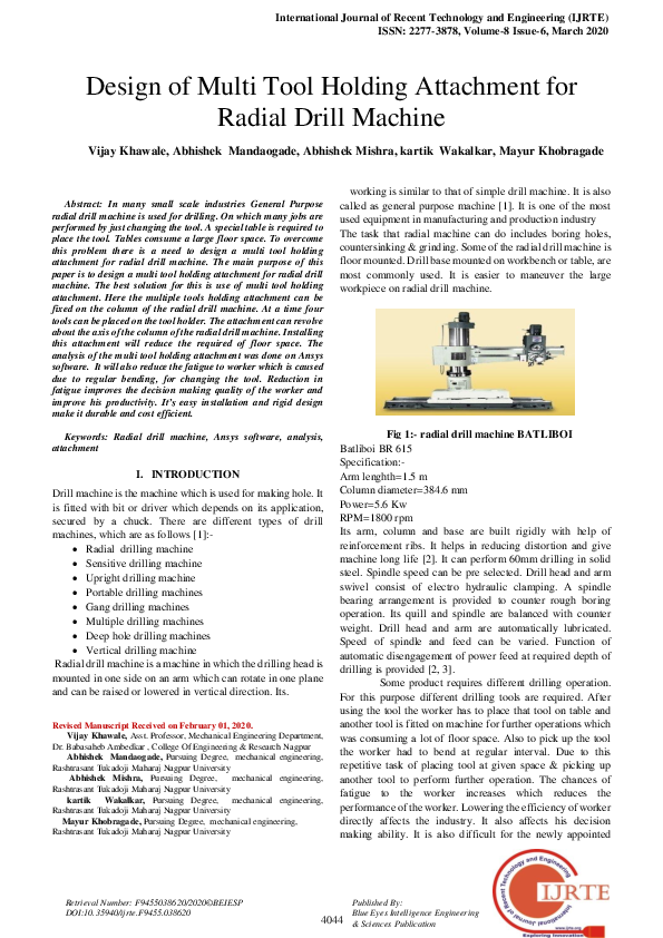 (PDF) Design of Multi Tool Holding Attachment for Radial Drill Machine