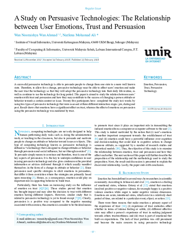 (PDF) A Study on Persuasive Technologies. The Relationship between User ...