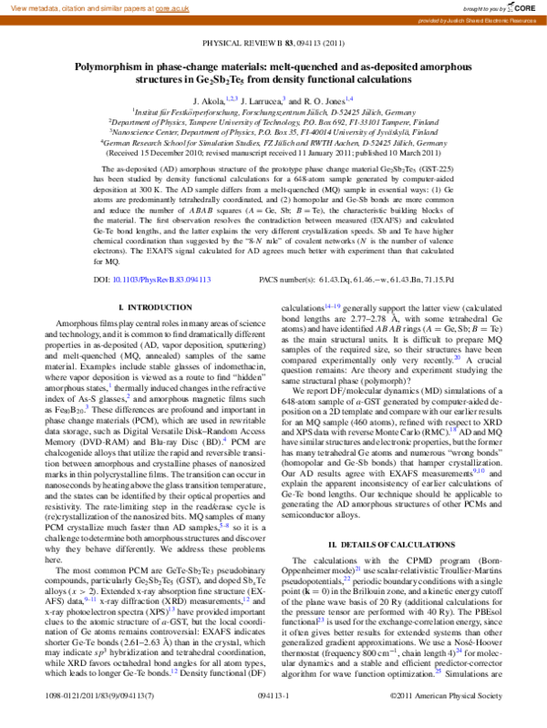 (PDF) Polymorphism in phase-change materials: melt-quenched and as ...