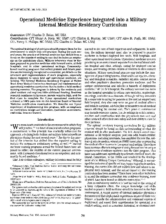 (PDF) Operational Medicine Experience Integrated into a Military ...