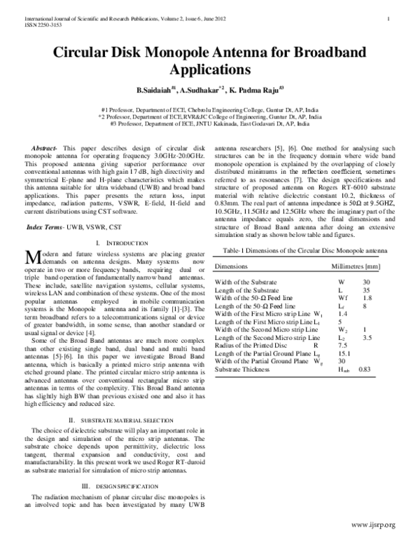 (PDF) Circular Disk Monopole Antenna for Broadband Applications