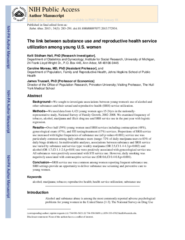 (PDF) The Link between Substance Use and Reproductive Health Service ...