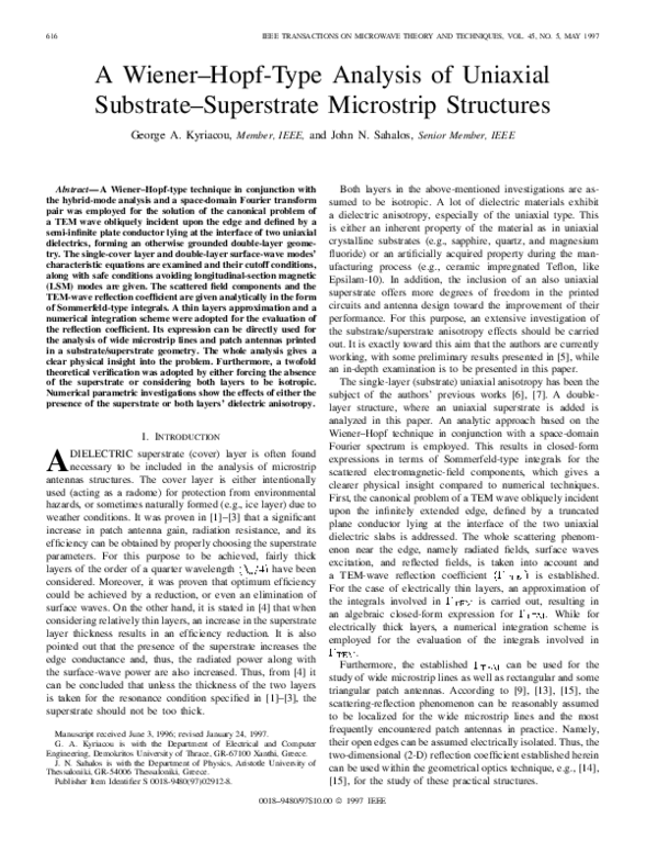 (PDF) A Wiener-Hopf-type analysis of uniaxial substrate-superstrate microstrip structures