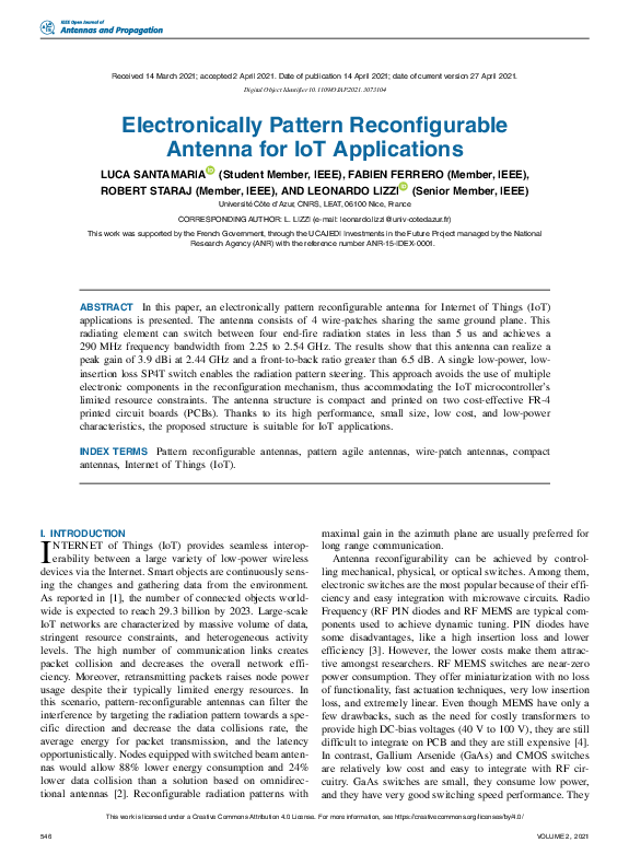 (PDF) Electronically Pattern Reconfigurable Antenna for IoT Applications
