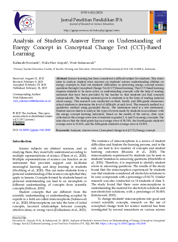 (PDF) Analysis of Student's Answer Error on Understanding of Energy ...