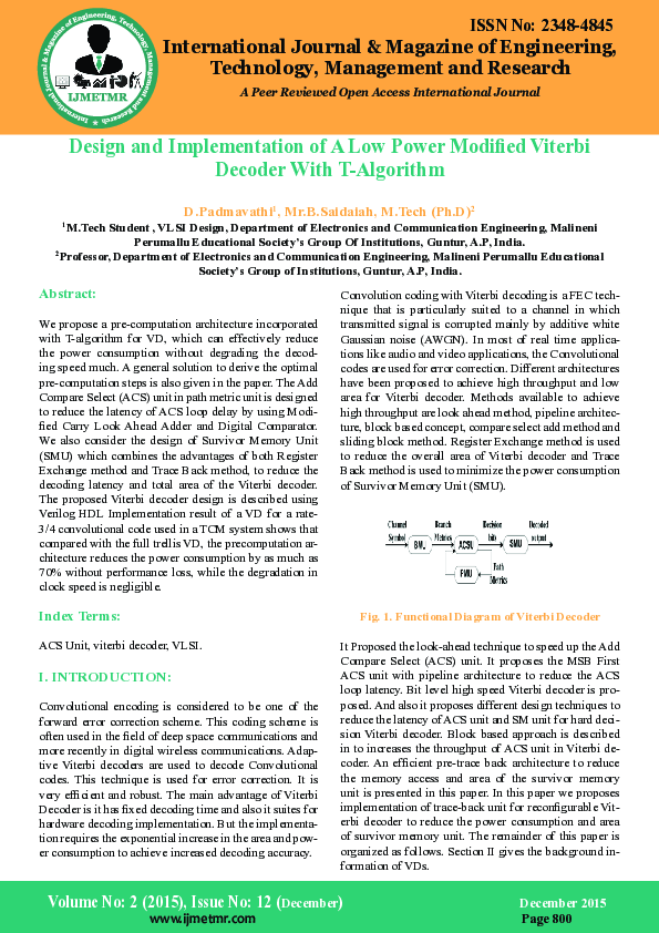 Pdf Low Power Modified Viterbi Decoder Design