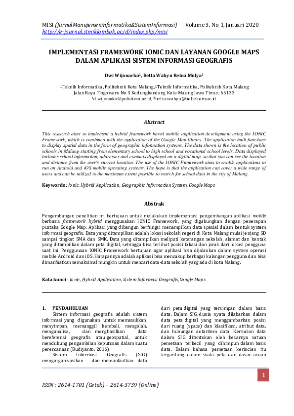 (PDF) Implementasi Framework Ionic Dan Layanan Google Maps Dalam Aplikasi Sistem Informasi Geografis