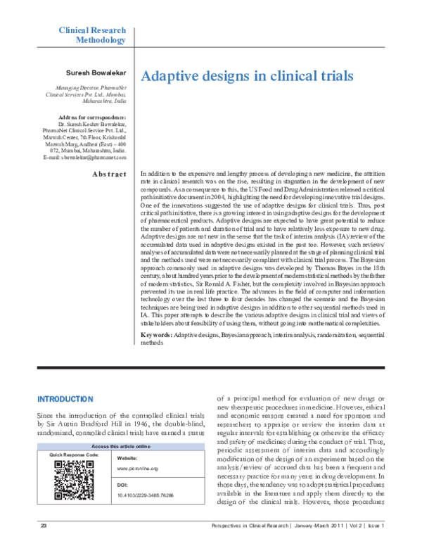 (PDF) Adaptive designs in clinical trials
